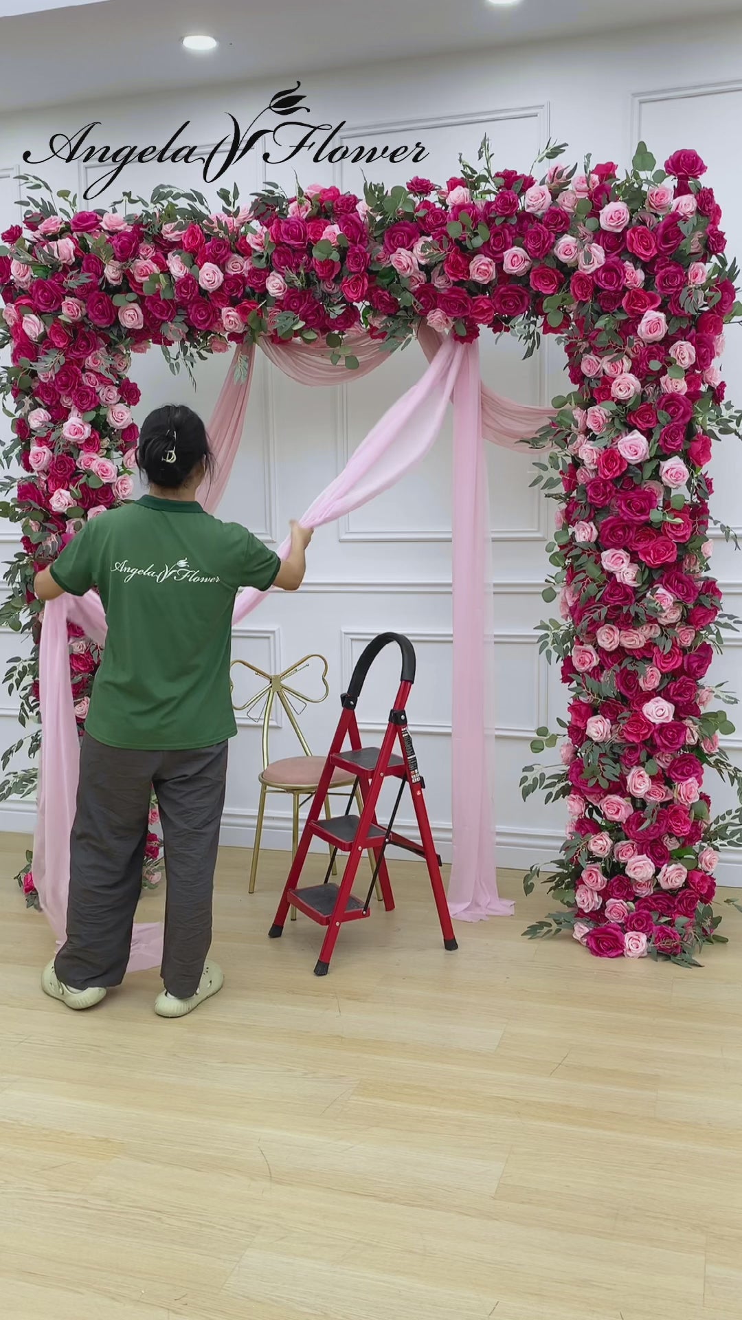 Home A8154 Wedding Backdrop Stage Flower Stand Hot Pink Floral Arrangement