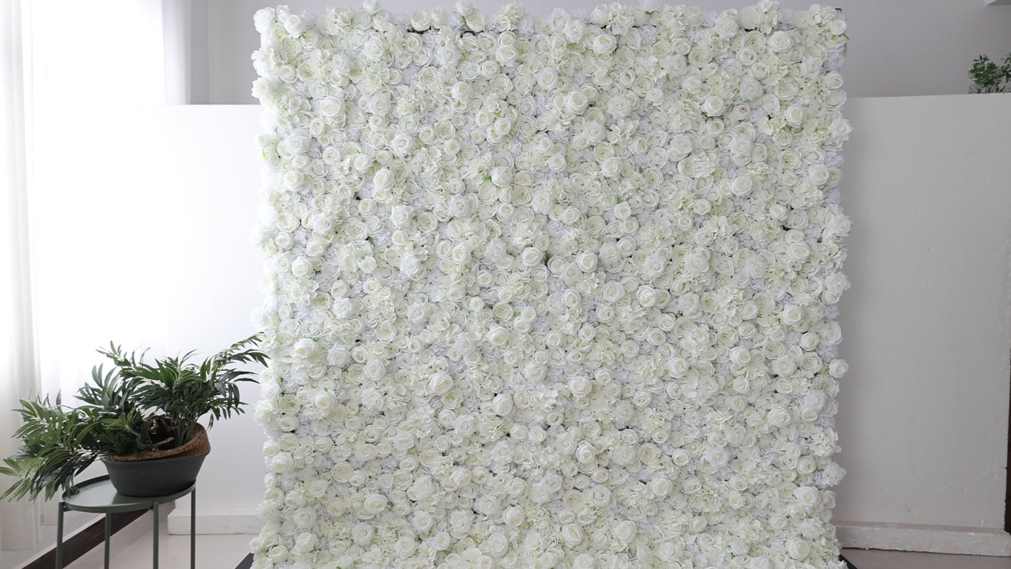 Home CB051 Pure White Rose 5D Cloth Flower Wall Wedding Backdrop Event ...
