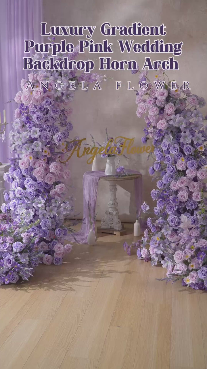 Home A9002 Purple Lavender Rose Artificial Floral Row Horn Arch Aisle Flower Wedding Decor