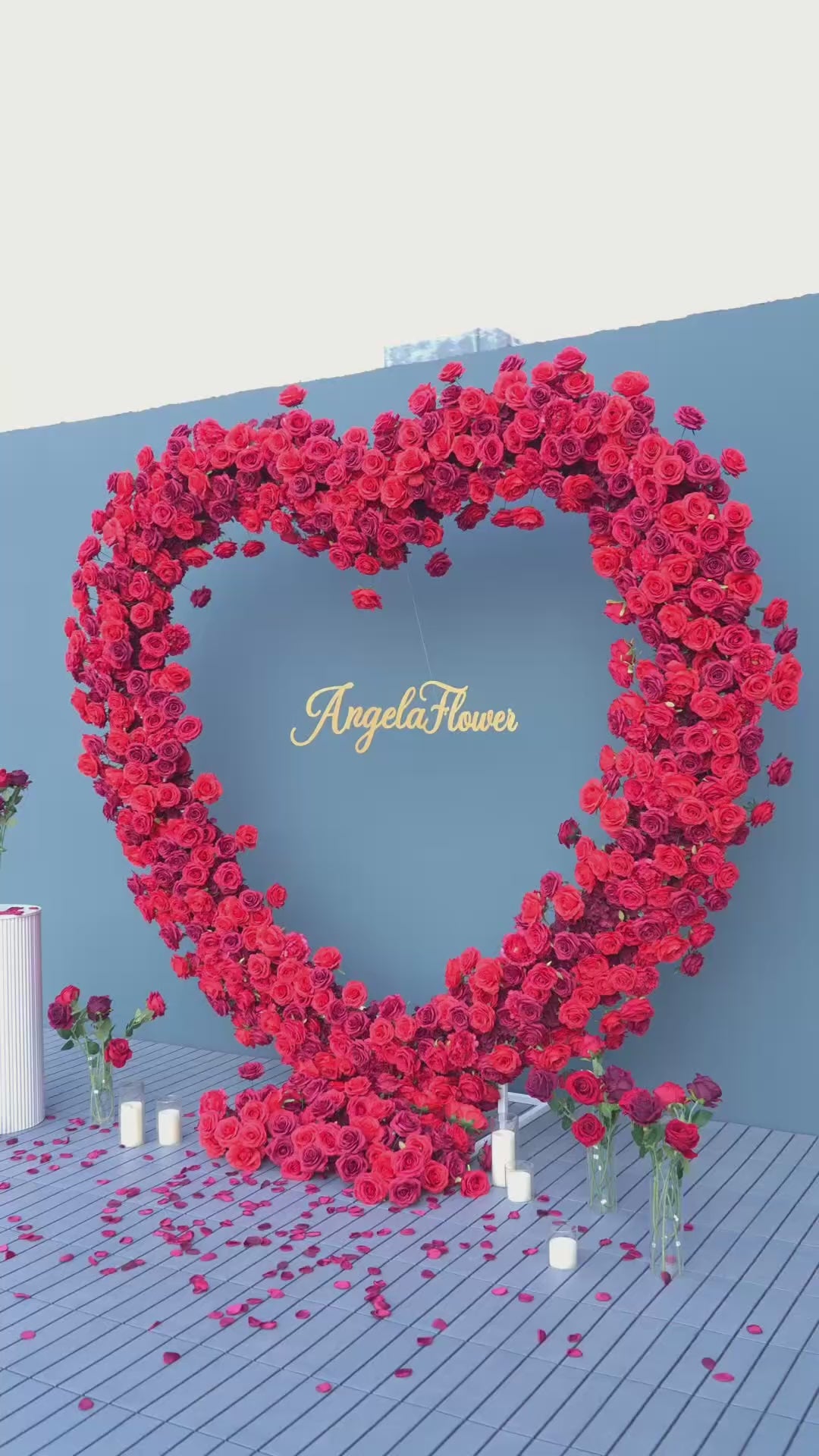Home A8869 8.53ft Large Dark Red Heart-Shaped Flower Arrangement Cloth ...