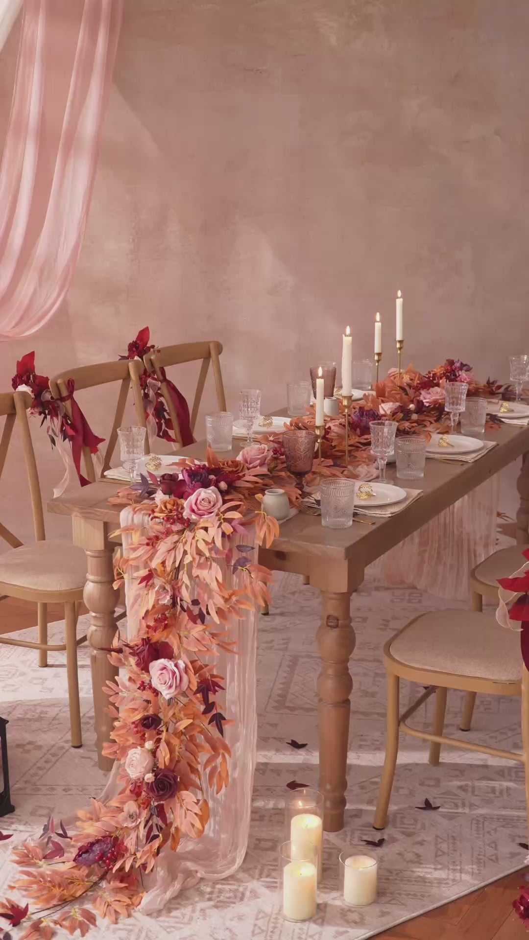 Home A9063 4pcs/set Red Leaves Pink Rose Chair Flower Wedding Garden ...