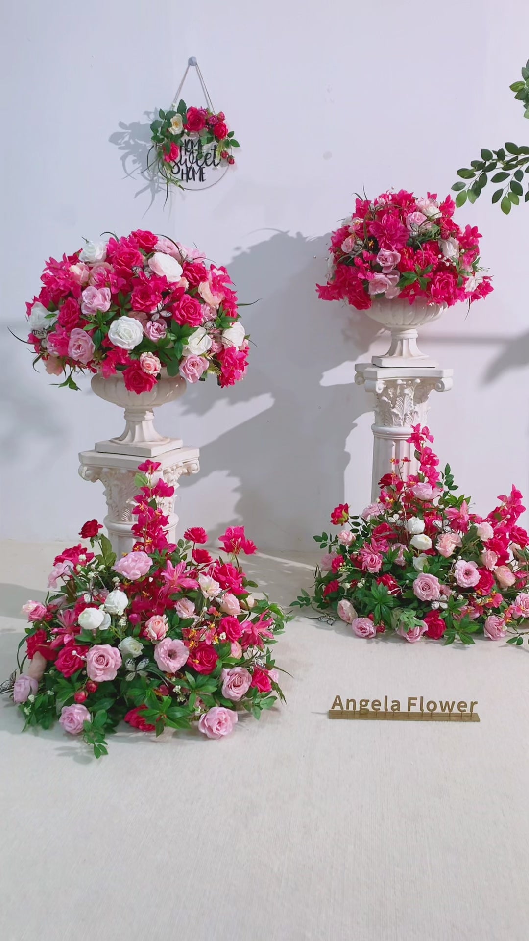 Home A866316 Hot Pink Series Rose Greenery Floor Flower Arrangement Wedding