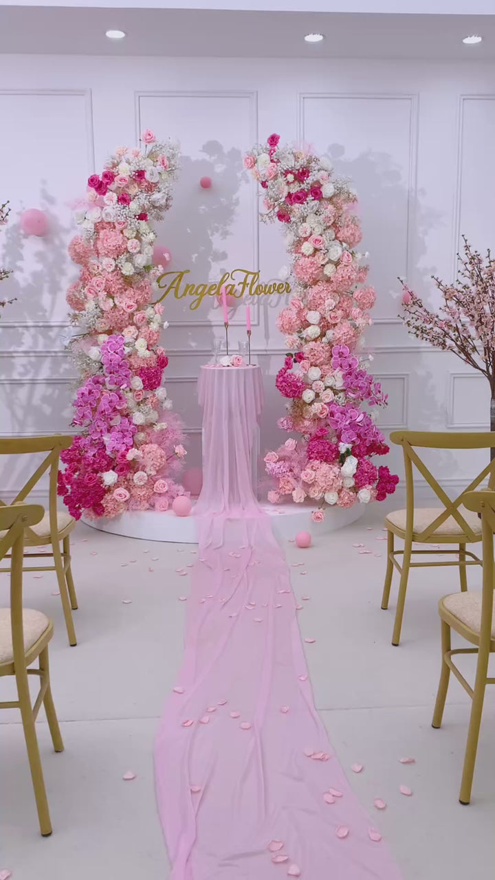 Home A8360 Pink Wedding Floral Arrangement Backdrop Horn Arch Frame ...