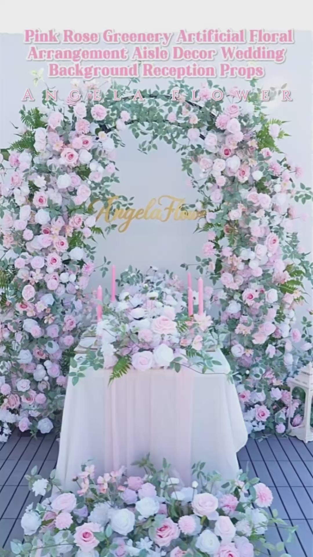 Home A9073 Artificial Greenery Pink Rose Floral Row Aisle flower ...