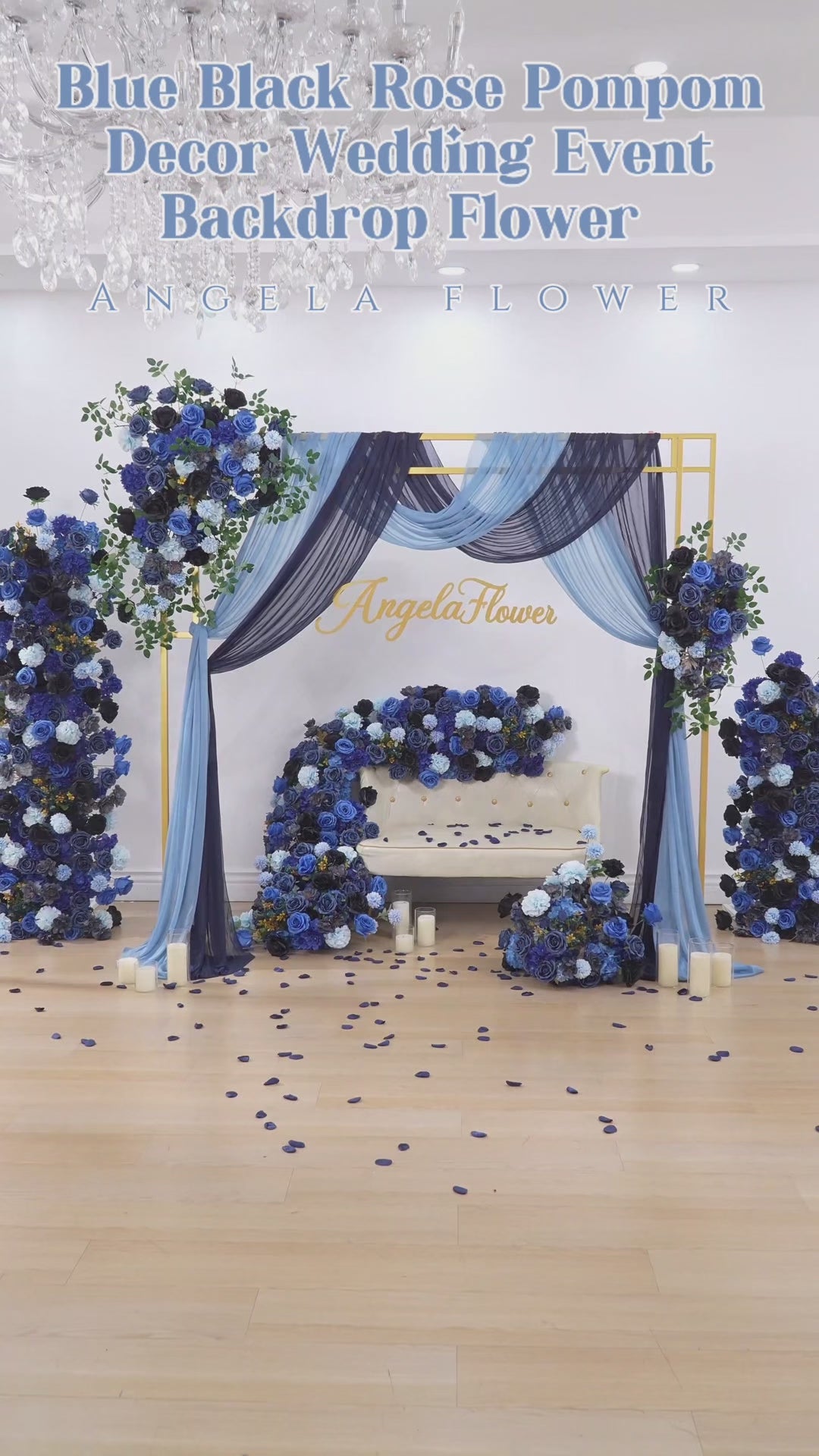 Home A9012 Black Blue Floral Row Sofa Runner KT Board Wedding Backdrop ...