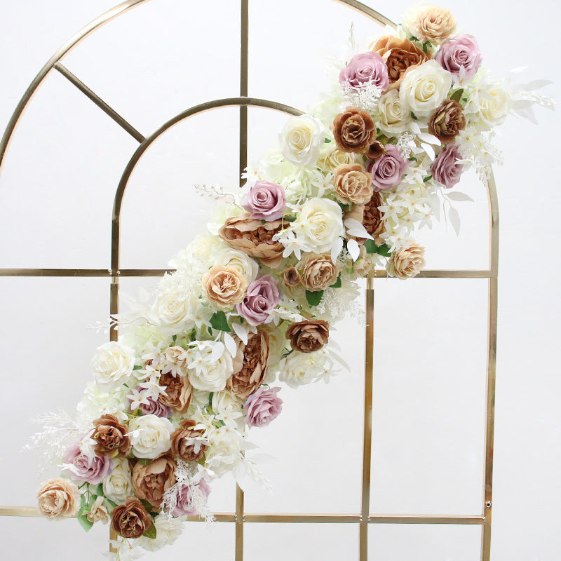 White Artificial Rose Flower Row Coffee Peony Floral Arrangement ...